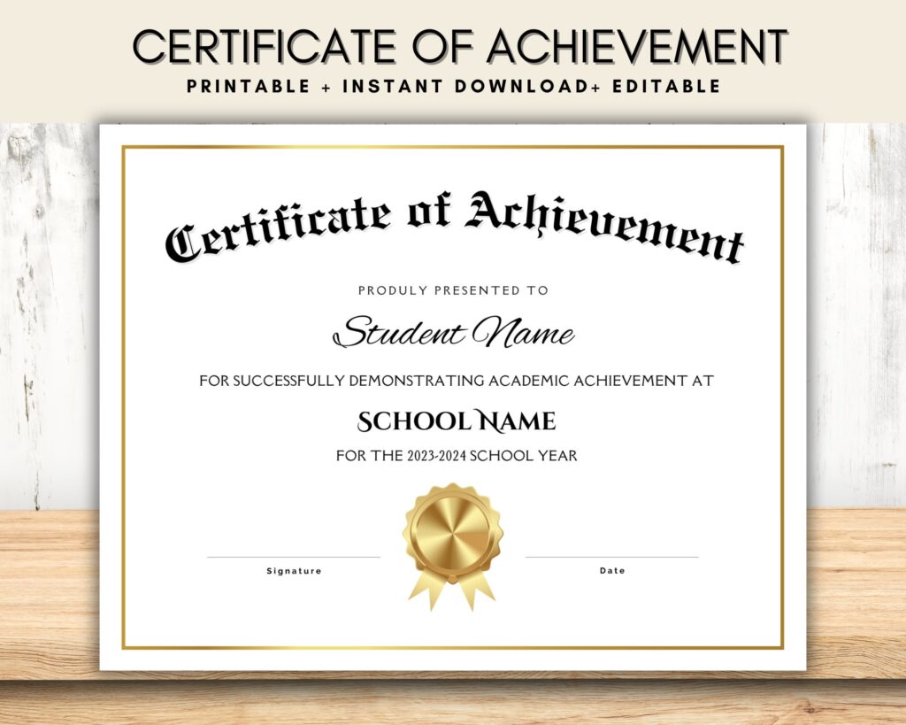 Printable Certificate of Accomplishment Template