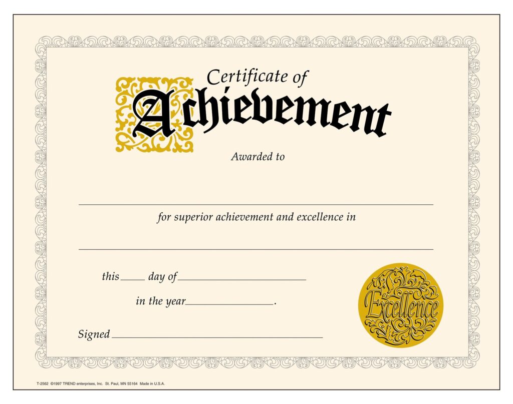 Printable Certificate of Achievement Template