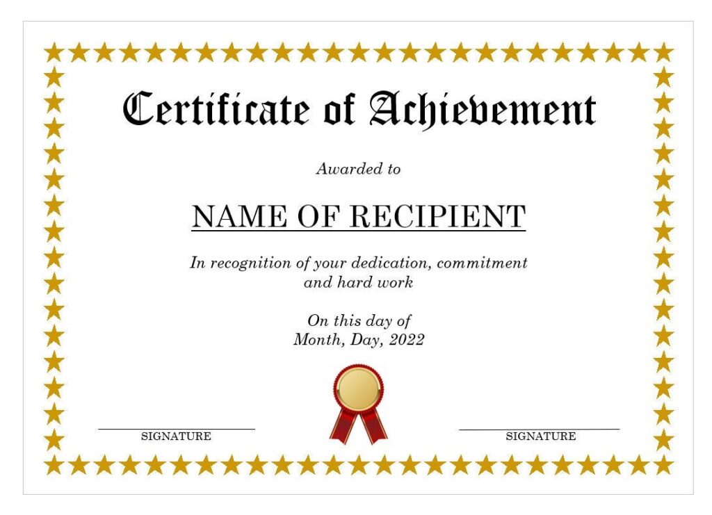 Printable Certificate of Achievement Template