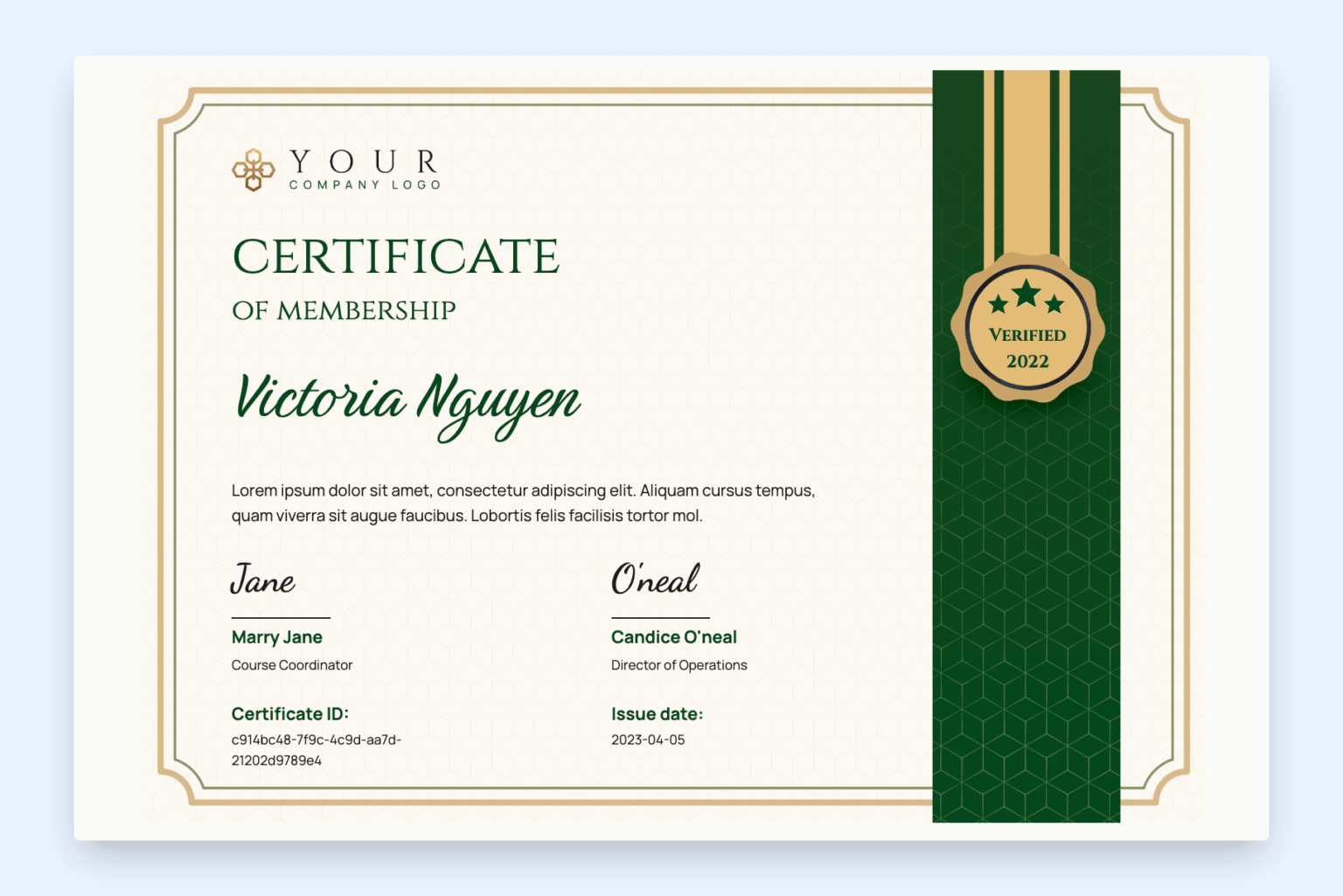 Printable Certificate of Membership Template