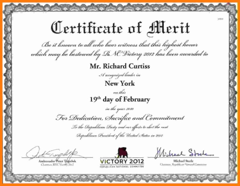 Free Printable Certificate of Merit Template