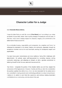 Character Letter of Recommendation Template
