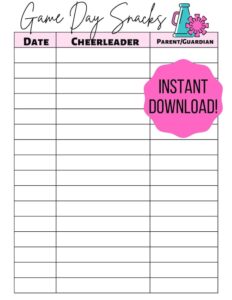 Cheerleader Sign-up Sheet Template