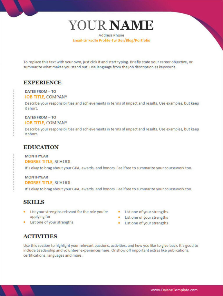Free Chronological Resume Template (Word)