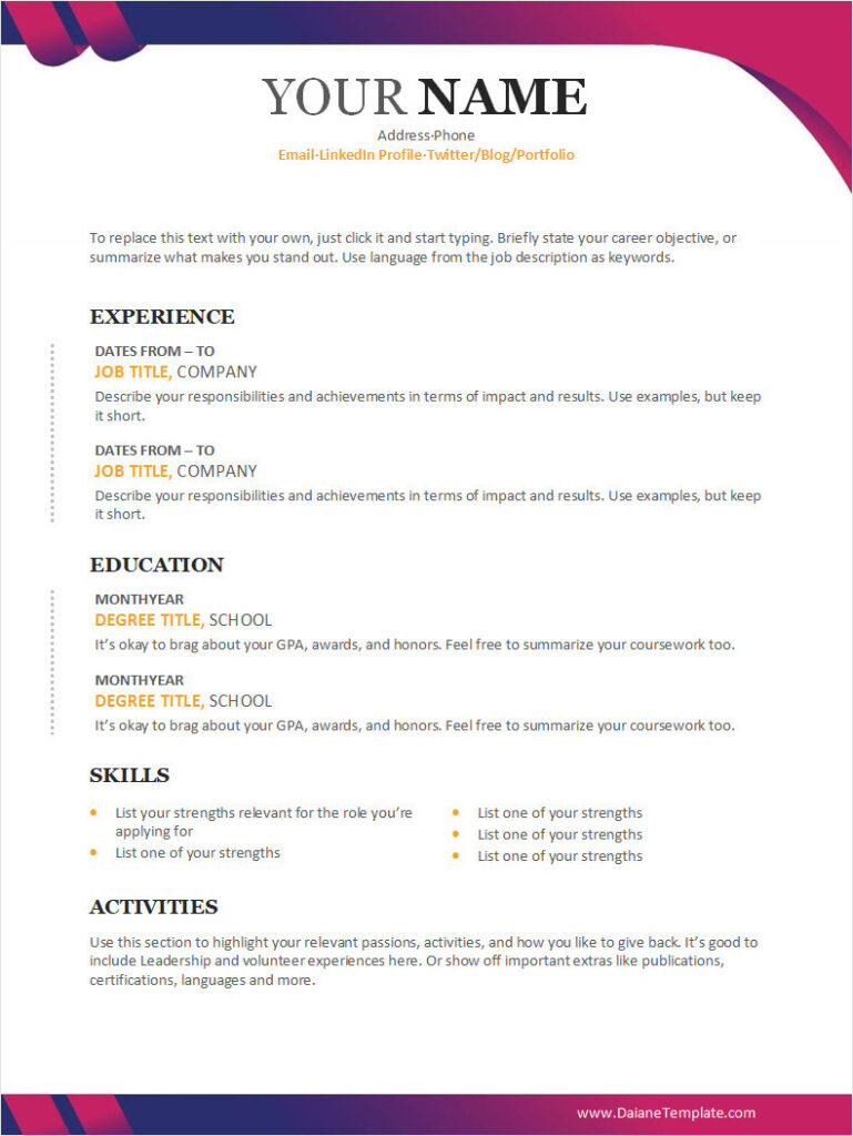 Free Chronological Resume Template (Word)