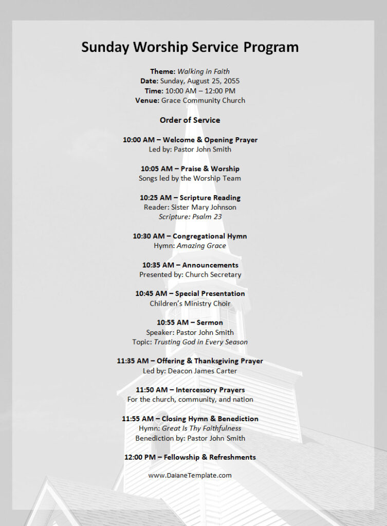 Free Editable Church Program Template