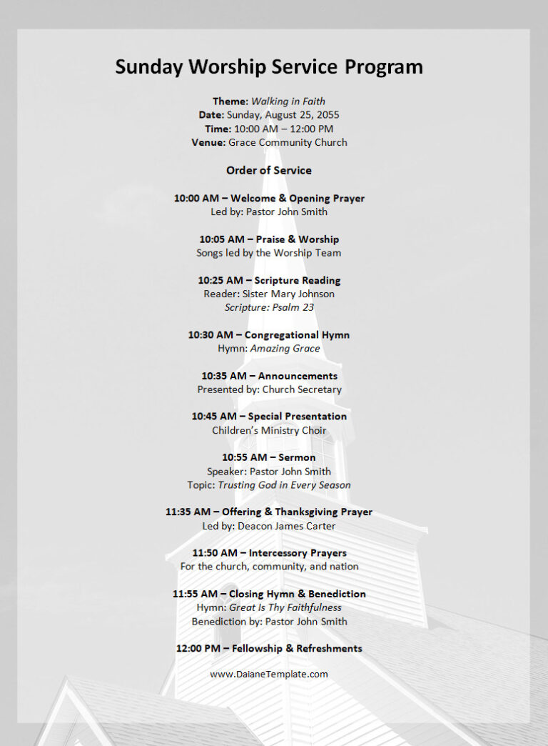 Free Editable Church Program Template
