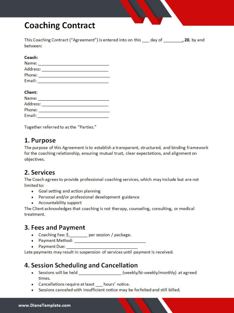 Free Coaching Contract Template (Word)