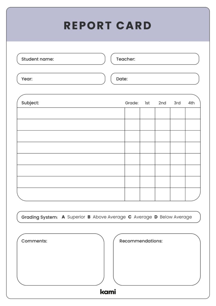 Printable College Report Card Template