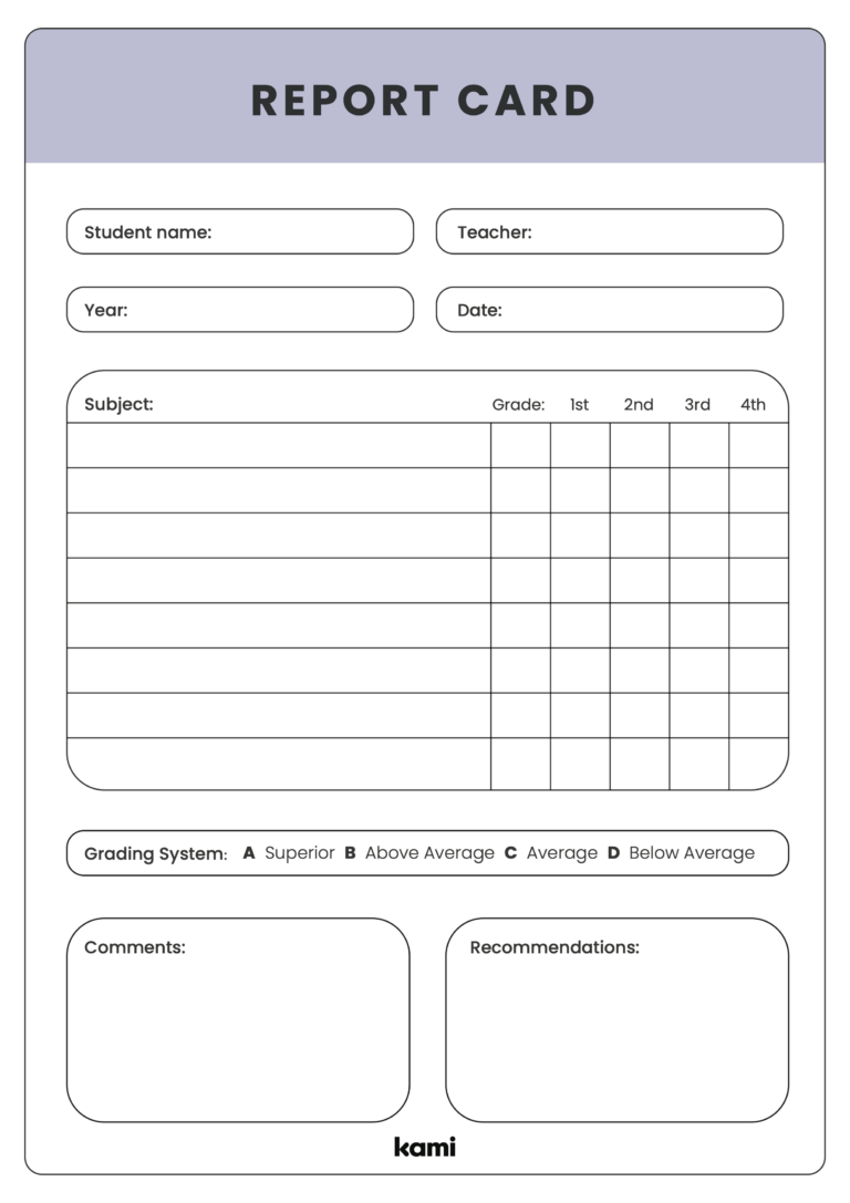 Printable College Report Card Template