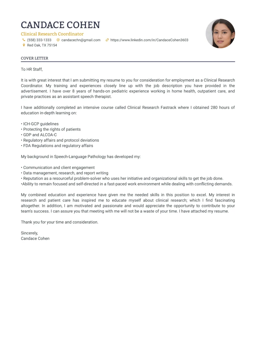 Cover Letter Template For a Job Application