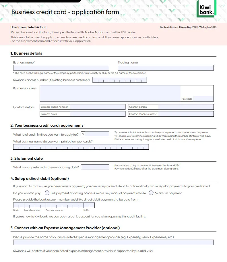 Credit Card Application Form Template