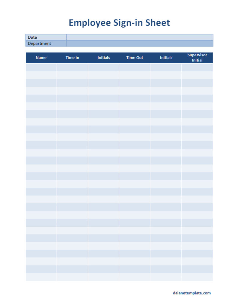 Printable Employee Sign-in Sheet Template