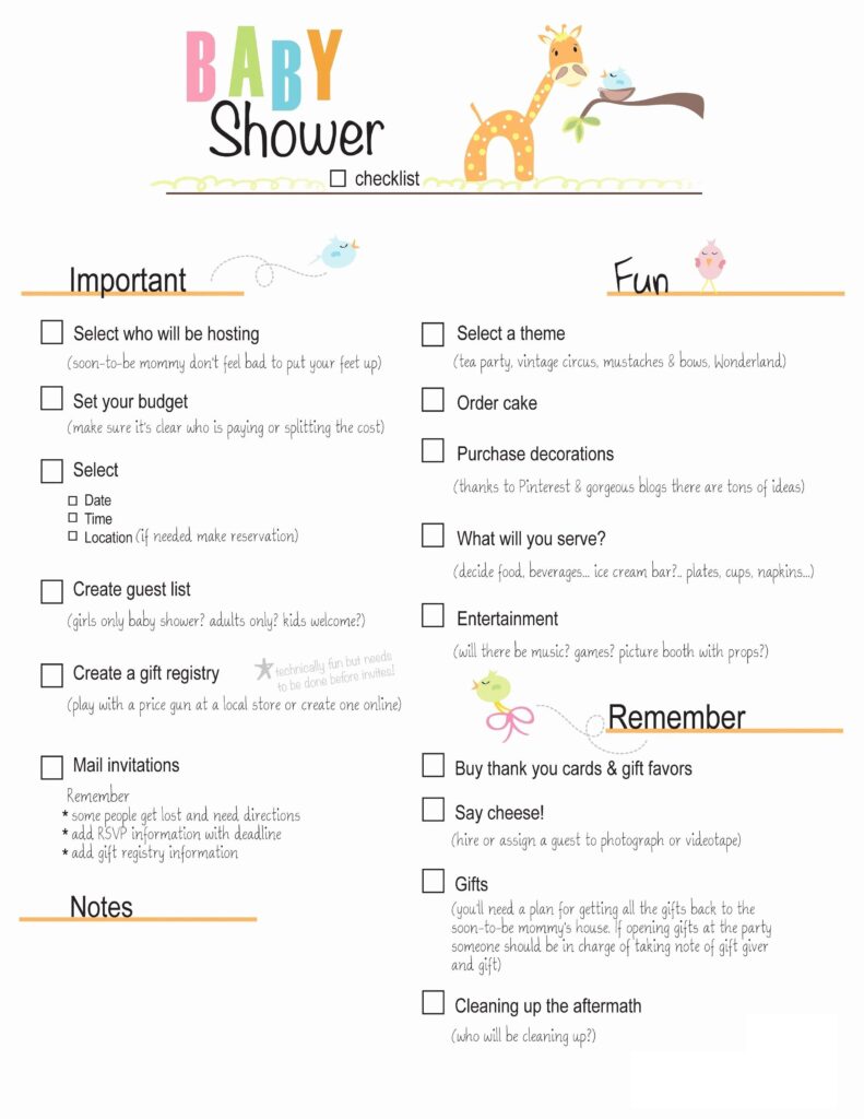 Baby Shower Planner Template With Checklist