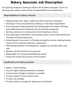 Bakery Employee Responsibility Sheet Template