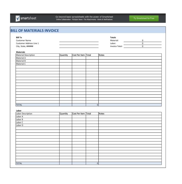 Bill Of Material Template (Excel)