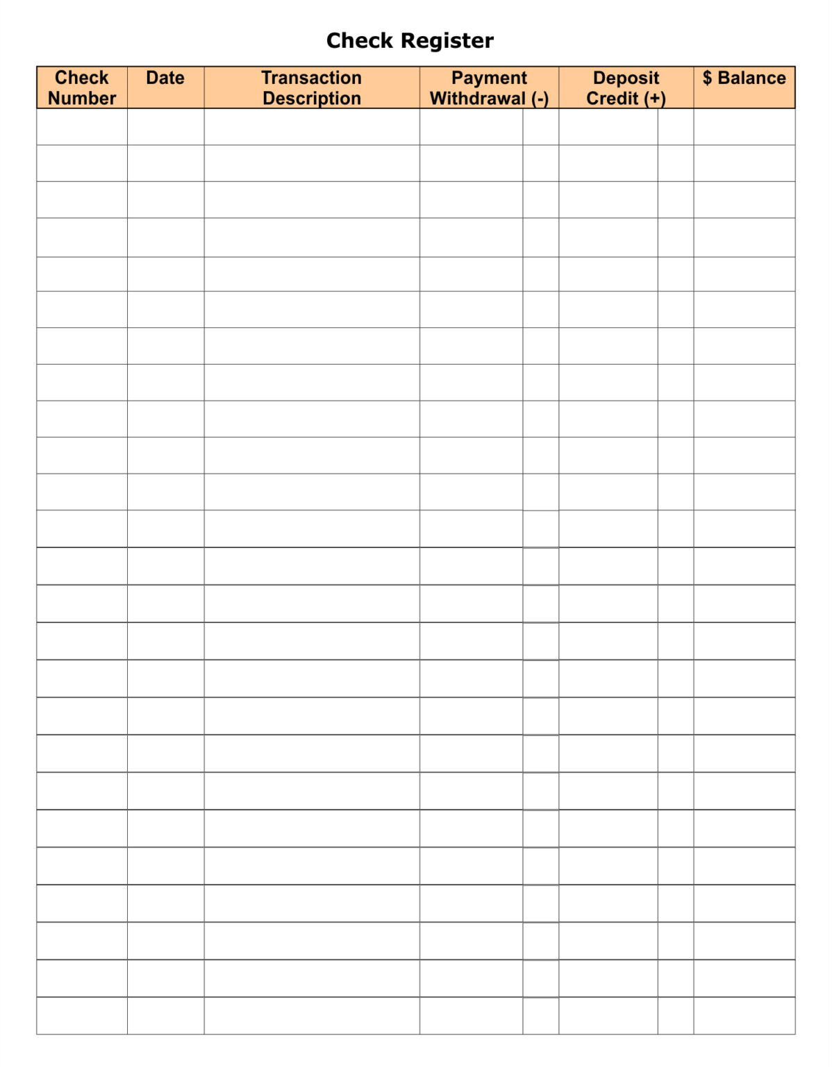 Printable Blank Check Register Template
