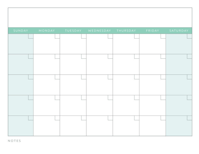 Free Printable Blank Monthly Calendar Template