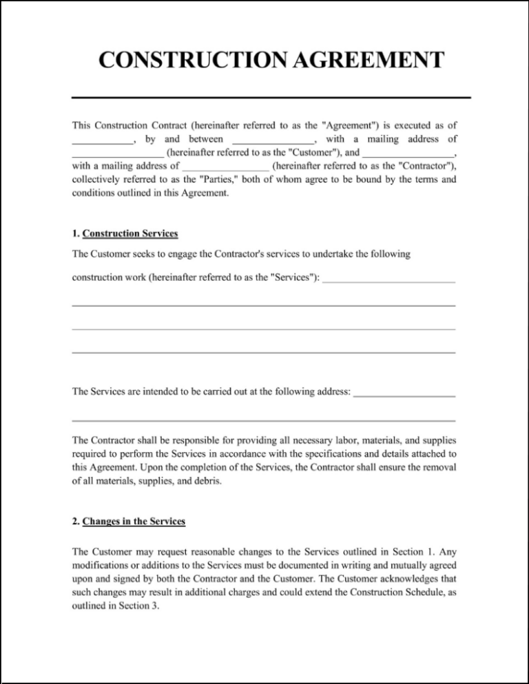 Editable Building Contract Template (Word)