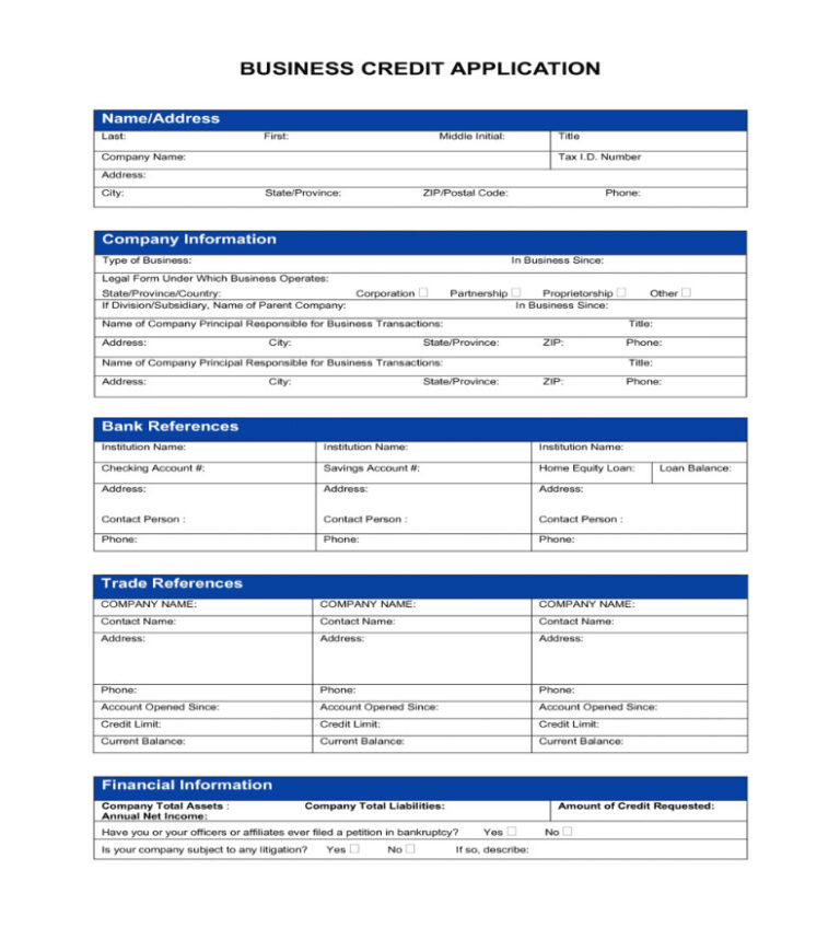 Business Credit Application Template