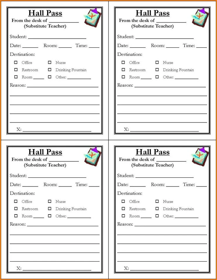 Free Printable Hall Passes Template