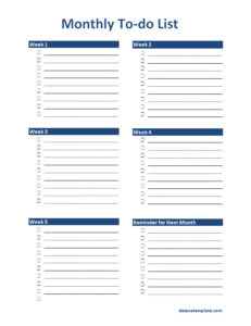 Printable Monthly To-do List Template