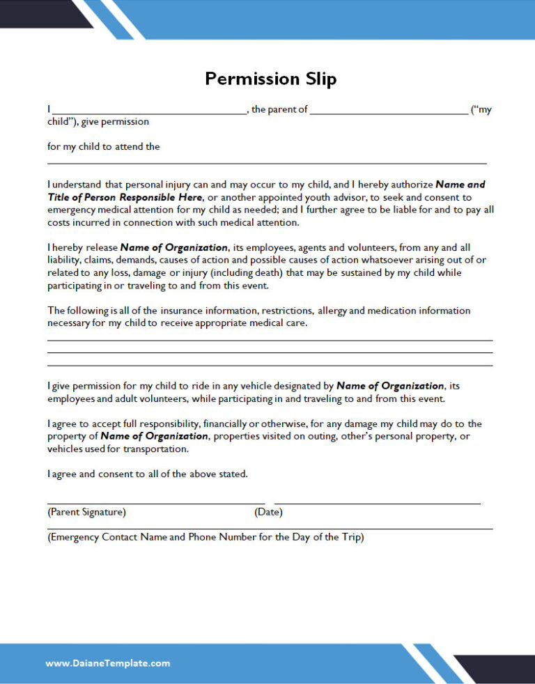 Free Editable Permission Slip Template