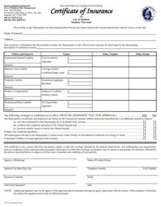 Printable Certificate of Insurance Template