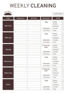 Bakery Cleaning Checklist Template