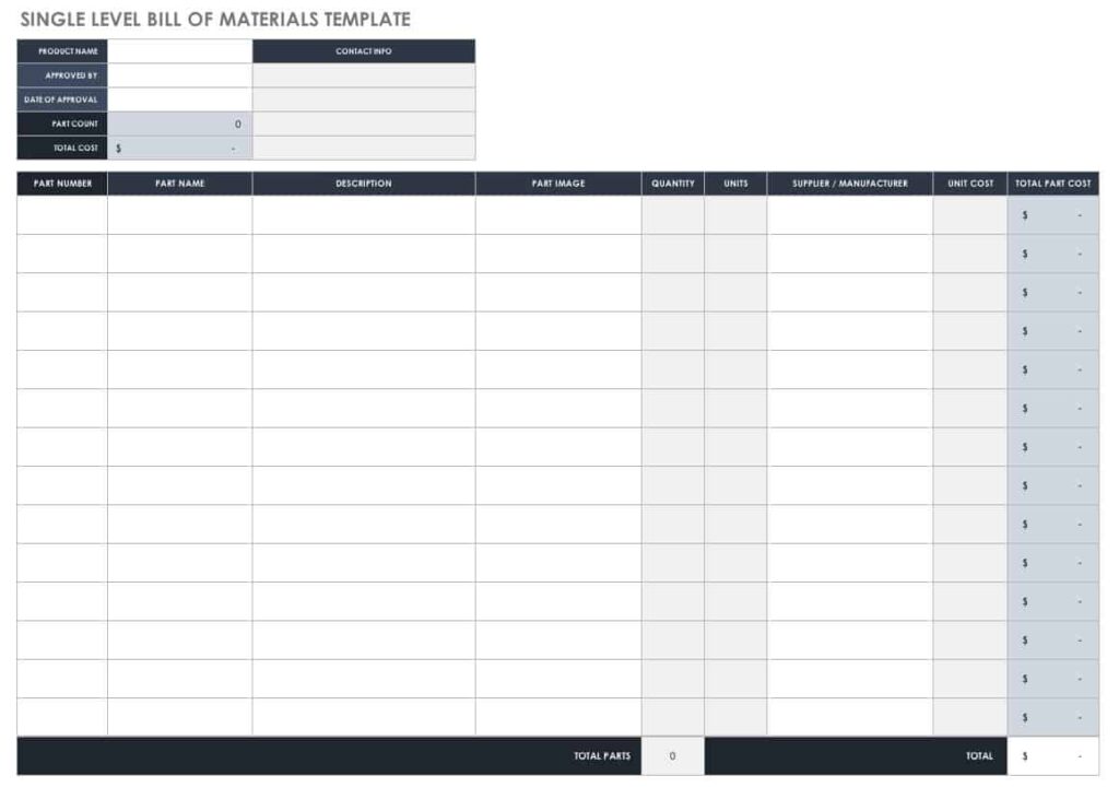 Bill Of Material Template (Excel)