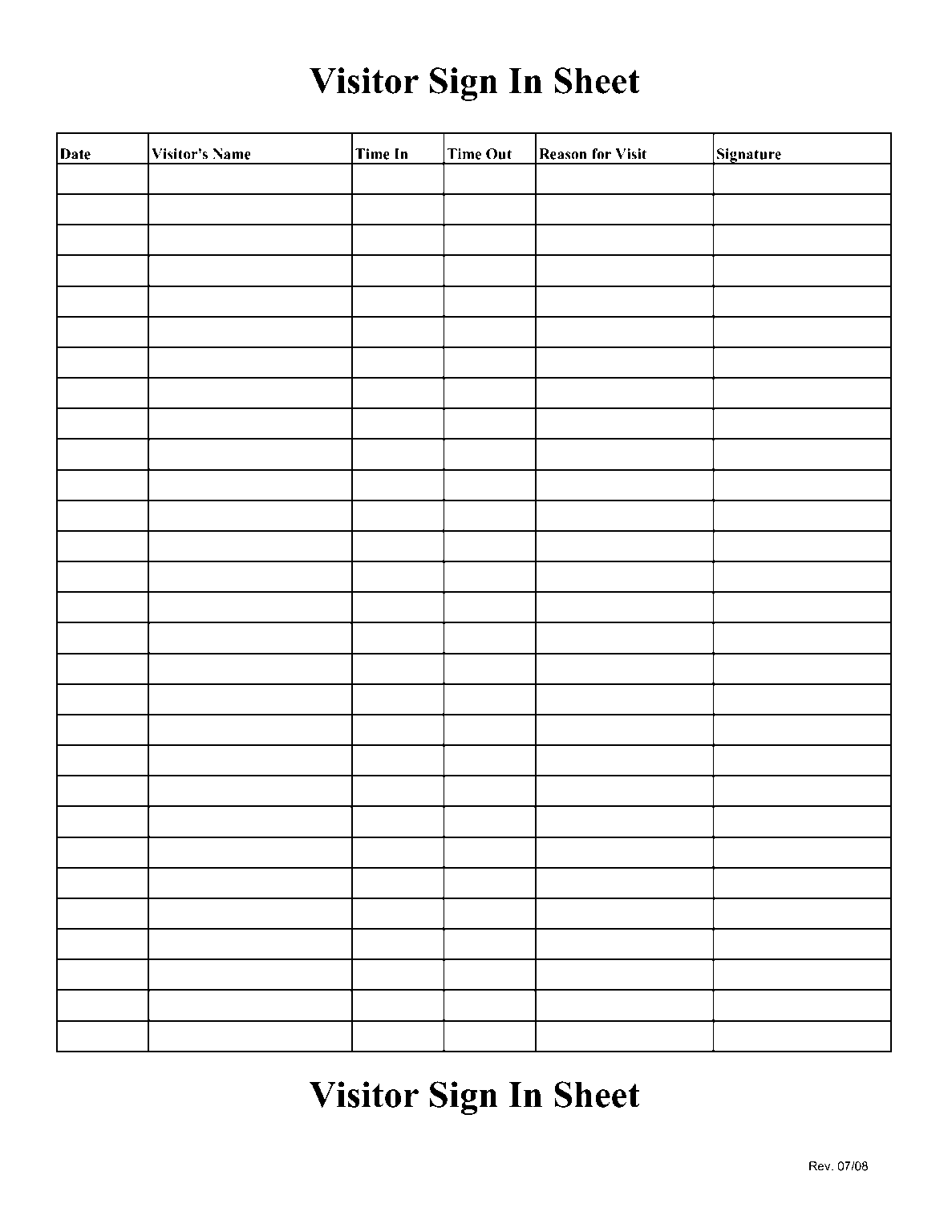 Building Visitor Sign-in Sheet Template