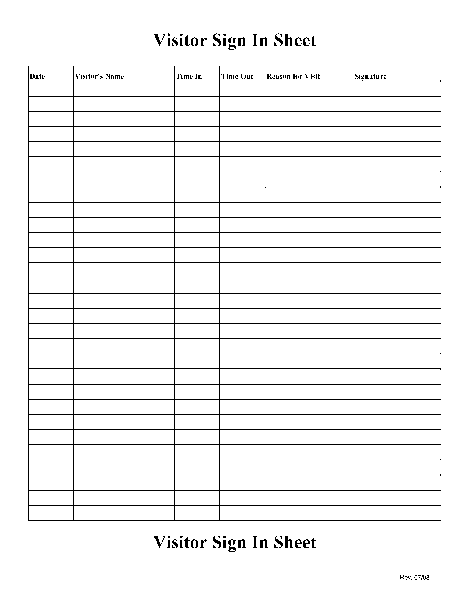 Building Visitor Sign-in Sheet Template