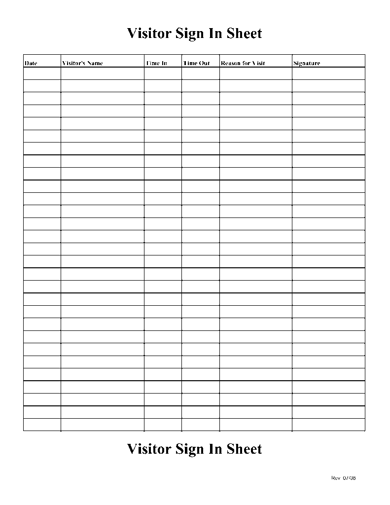 Building Visitor Sign-in Sheet Template