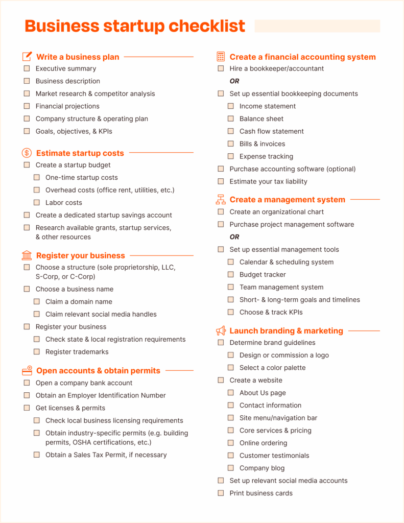 Free Printable Business Checklist Template