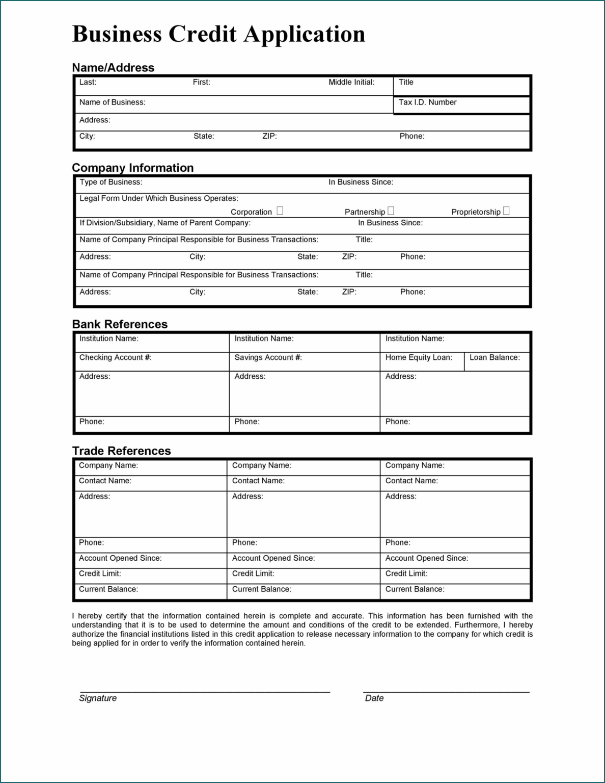 Business Credit Application Template