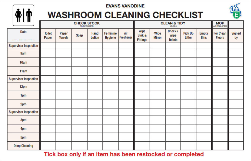 Bathroom Cleaning Checklist Template