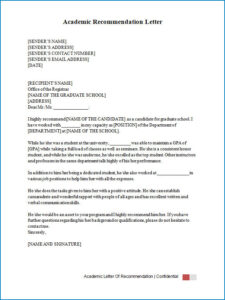 Academic Letter of Recommendation Template