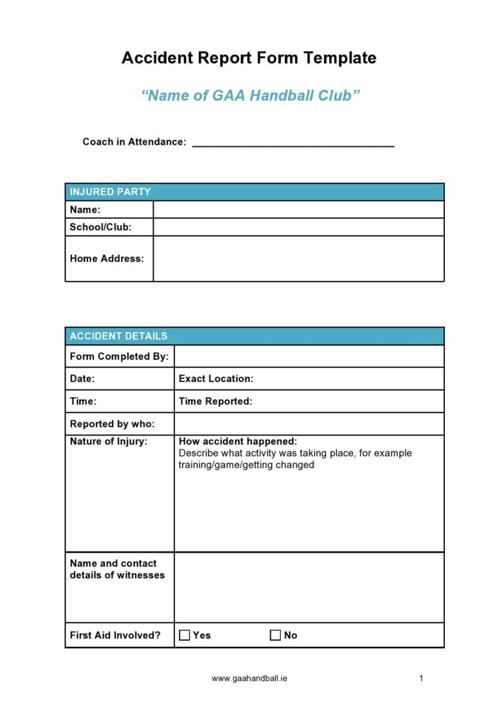 Printable Accident Report Form