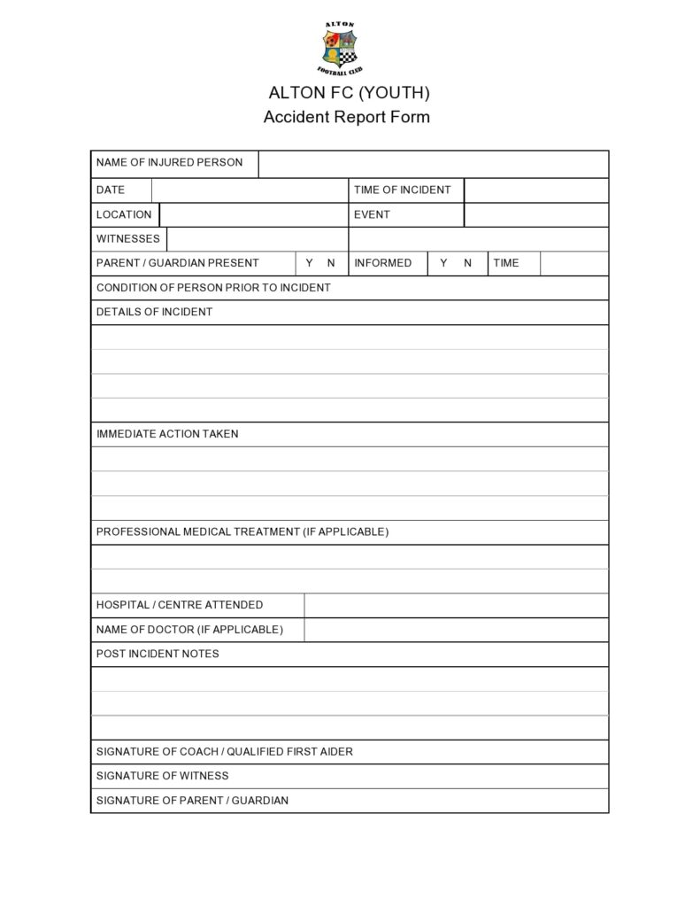 Printable Accident Report Form