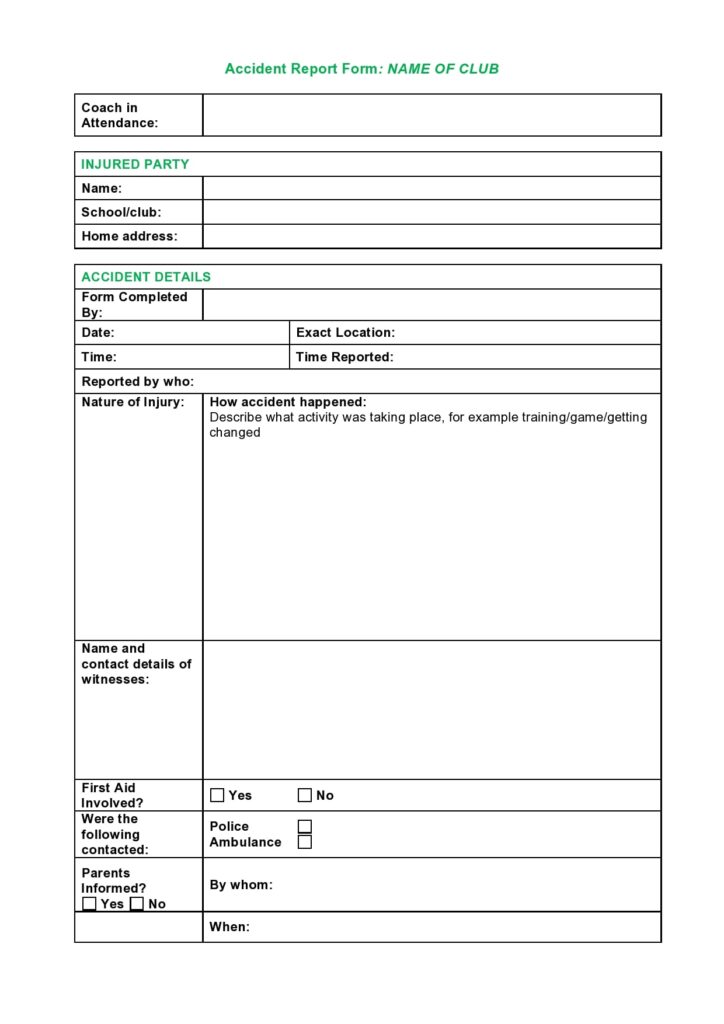 Printable Accident Report Form