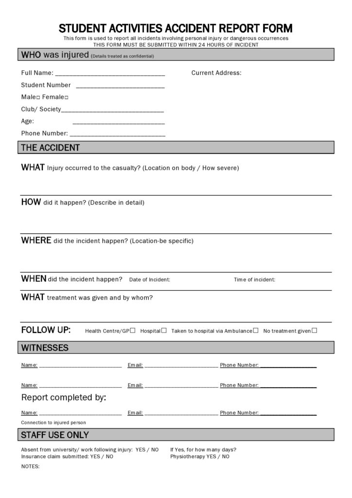 Printable Accident Report Form