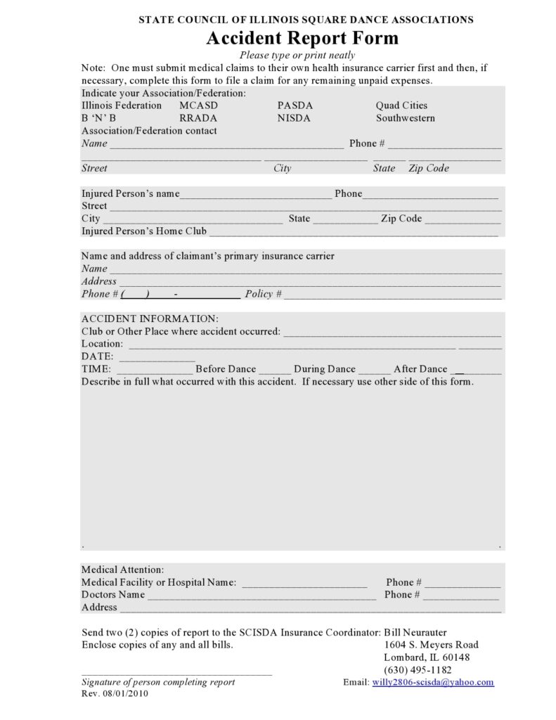 Printable Accident Report Form