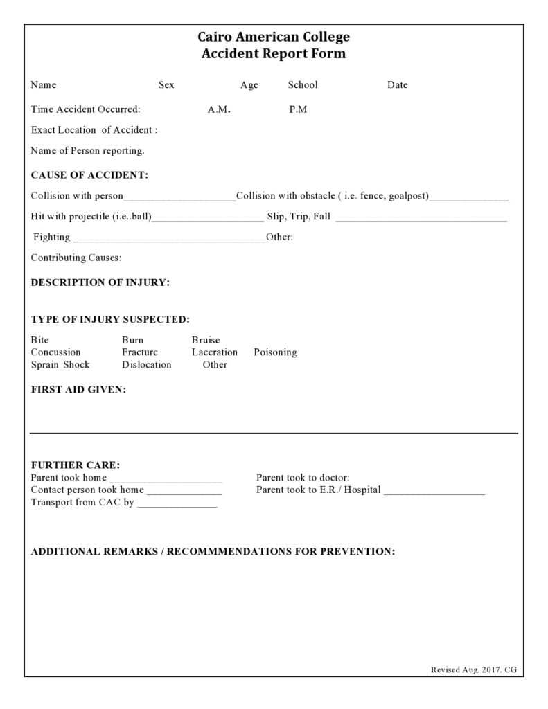 Printable Accident Report Form