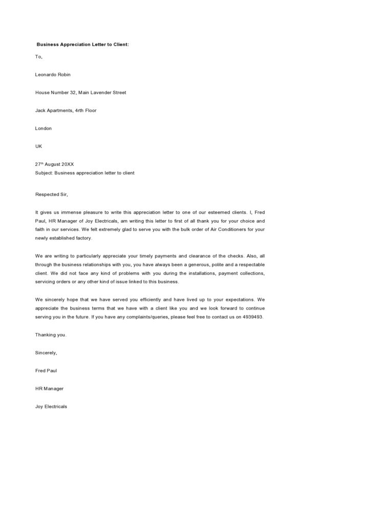 Appreciation Letter Template (Word)