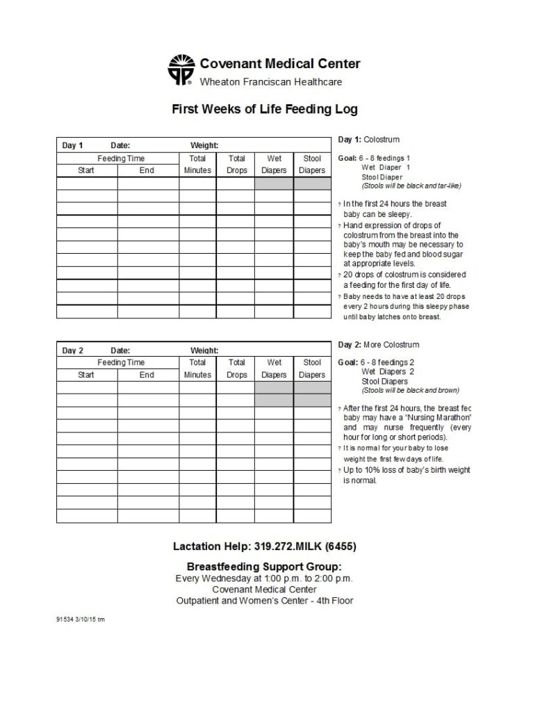 Printable Baby Feeding Chart Template