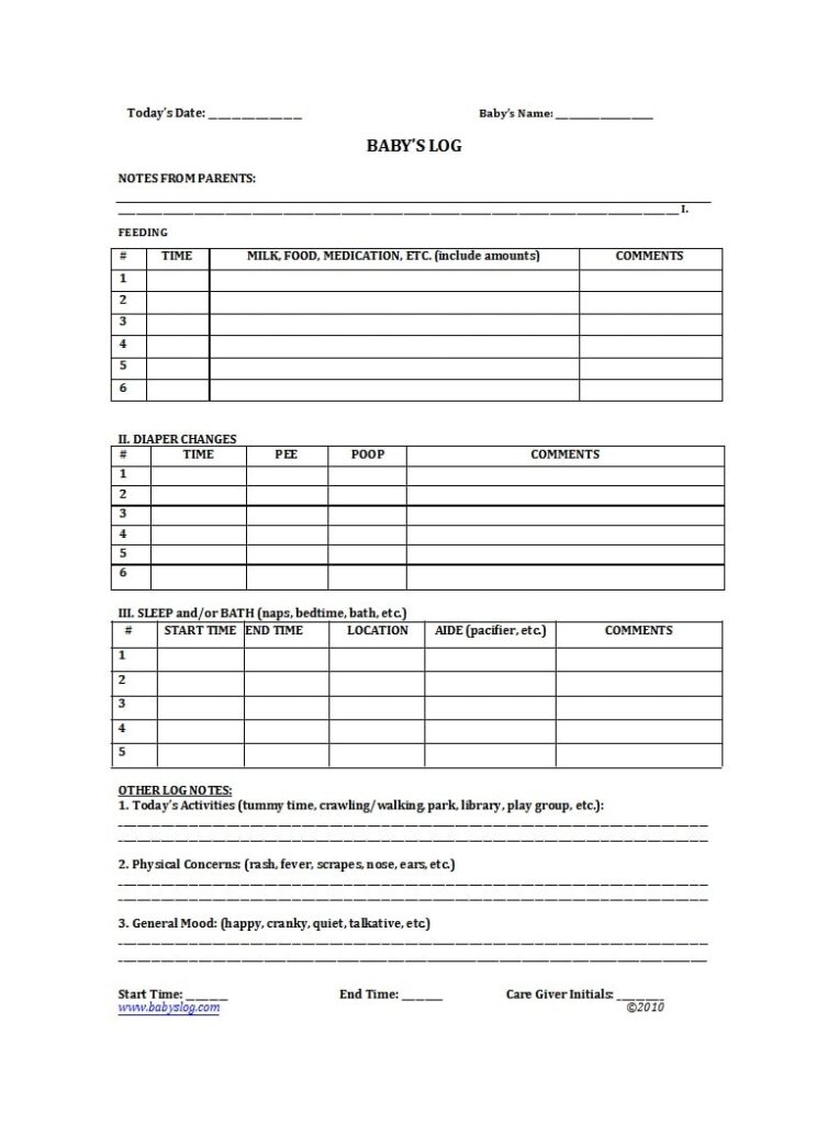 Printable Baby Feeding Chart Template