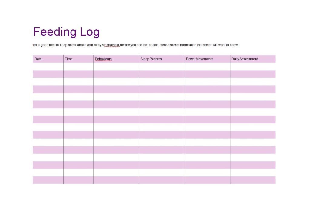 Printable Baby Feeding Chart Template