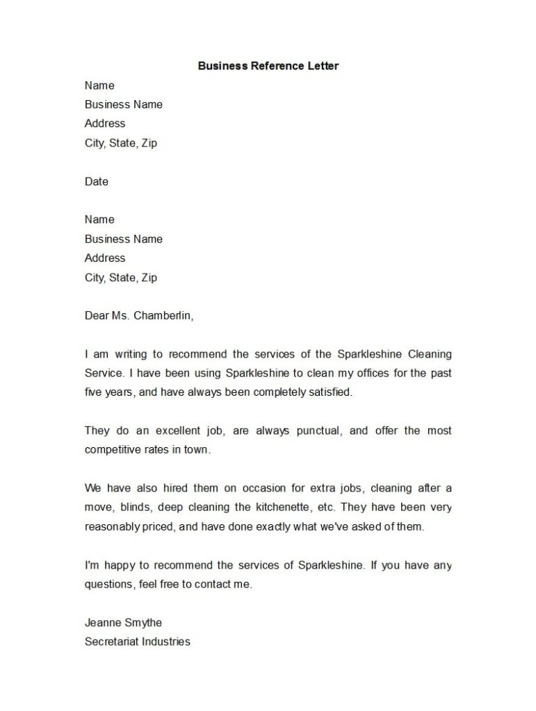 Business Reference Letter Template (Word)
