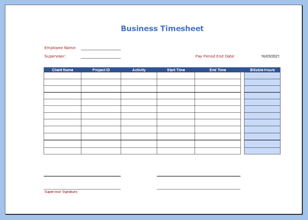Business Timesheet Template (Excel)
